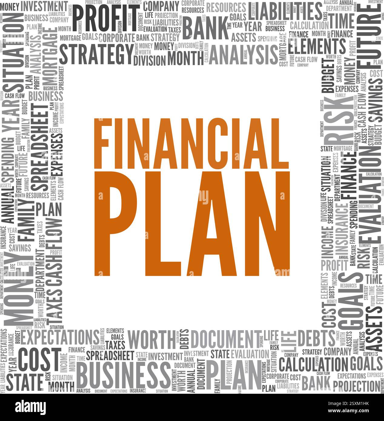 Financial Plan vector illustration word cloud isolated on a white ...