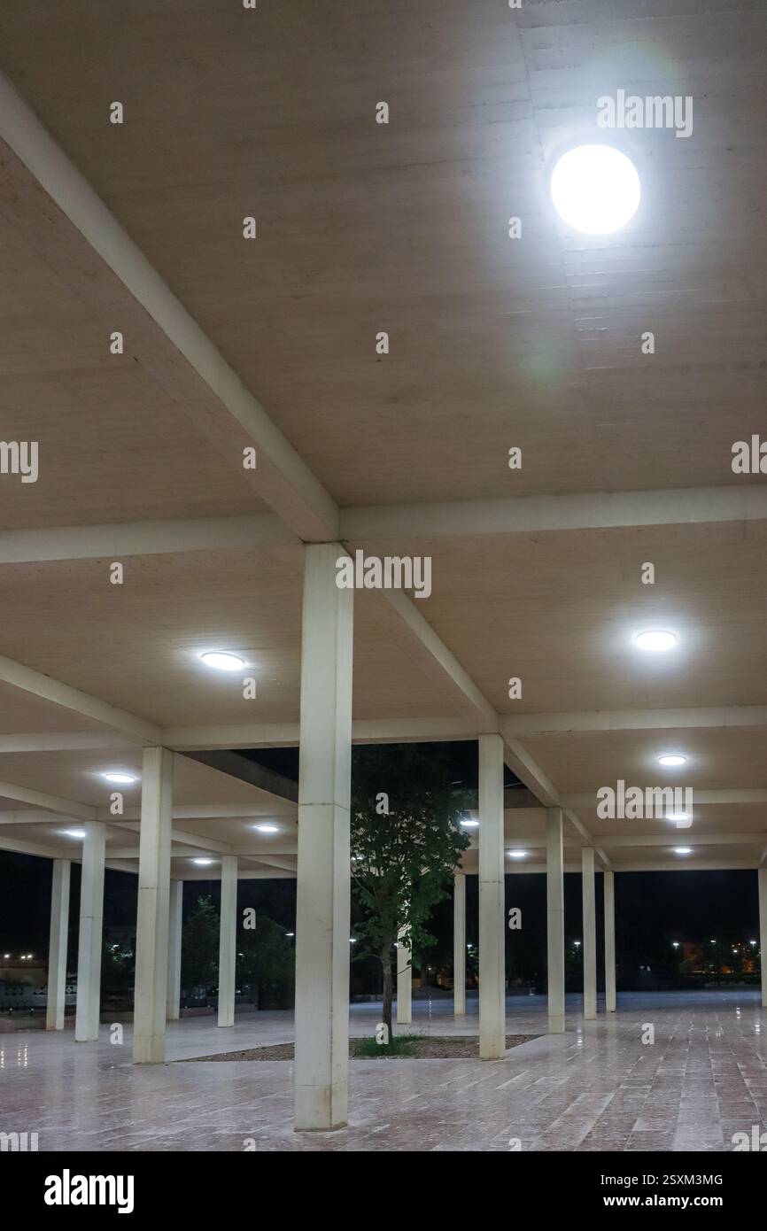 The area showcases a spacious architectural design, with well-lit ...