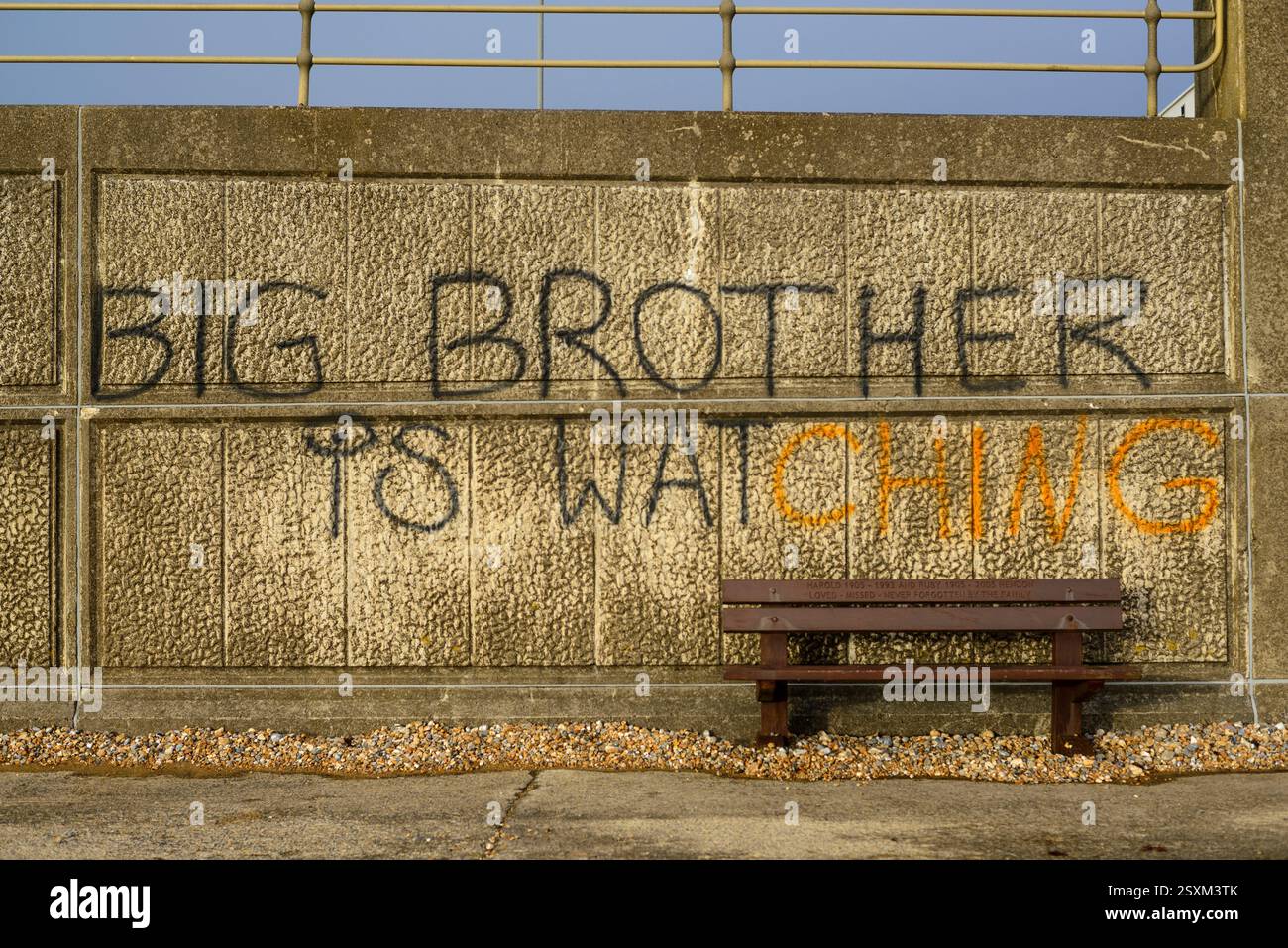 Big Brother is Watching graffiti on the sea wall at Seaford, East ...