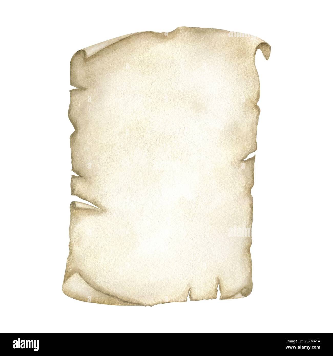 Parchment beige sheet of vintage paper with old torn and curled edges ...