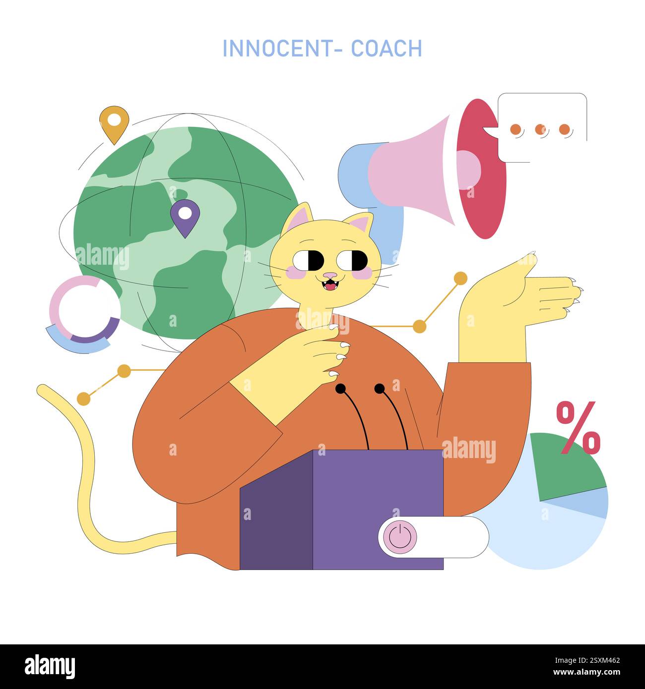 Innocent Coach concept. A whimsical cat character shares knowledge ...