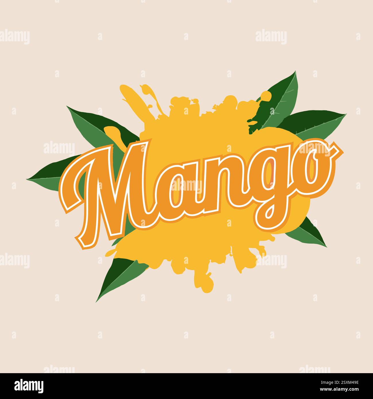 Playful illustration the word mango in a bold and stylized font with ...
