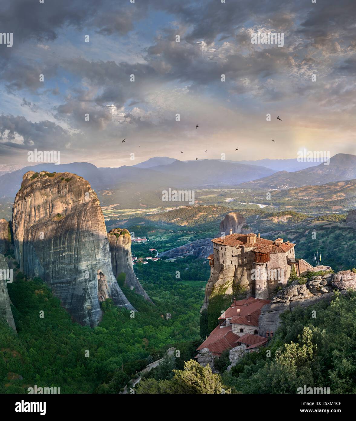Medieval Meteora Monastery of St. Rousanou (Μονή Ρουσάνου) on top of a ...