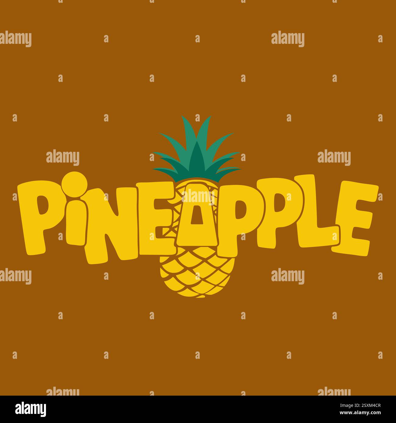 The word pineapple in bold and yellow style letters with golden yellow ...