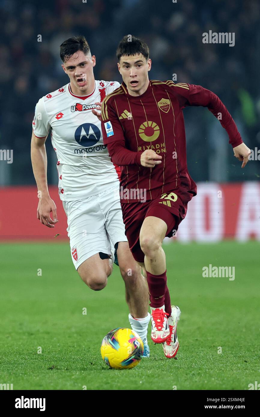 Stefan Lekovic of Monza, Matias Soule of Roma seen in action during ...
