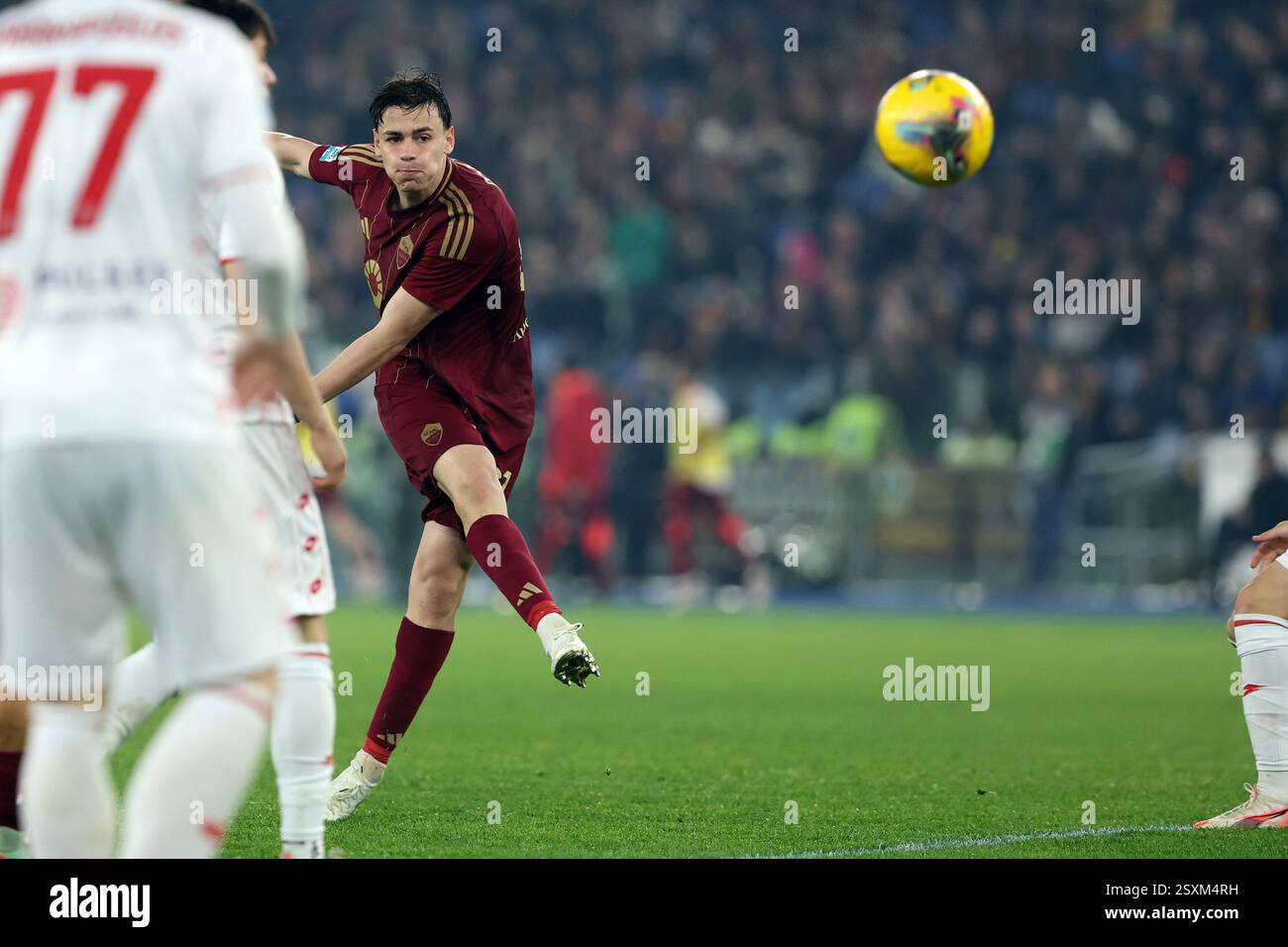 Rome, Italy. 24th Feb, 2025. Niccolo Pisilli of Roma seen in action ...