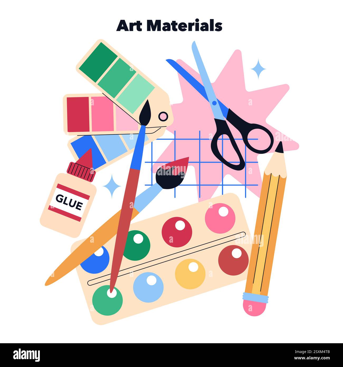 Art materials illustration showcasing essential tools for creative ...