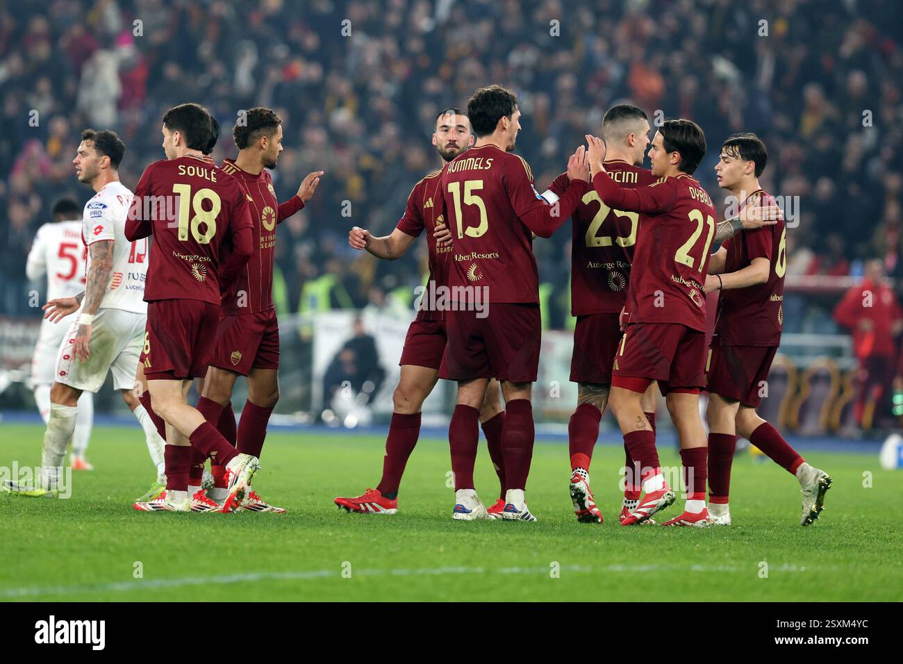 Rome, Italy. 24th Feb, 2025. Roma players celebrates score during ...