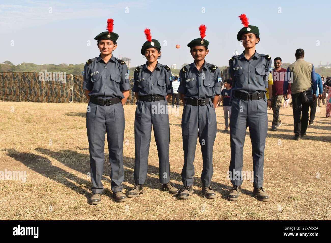 National Cadet Corps (NCC) girls at ""Know Your Army Mela,"" held at Race Course, Pune ...