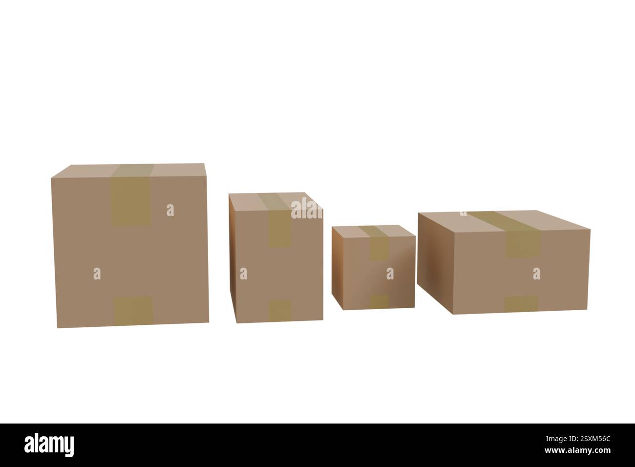3D model of four different cardboard boxes on a white background ...