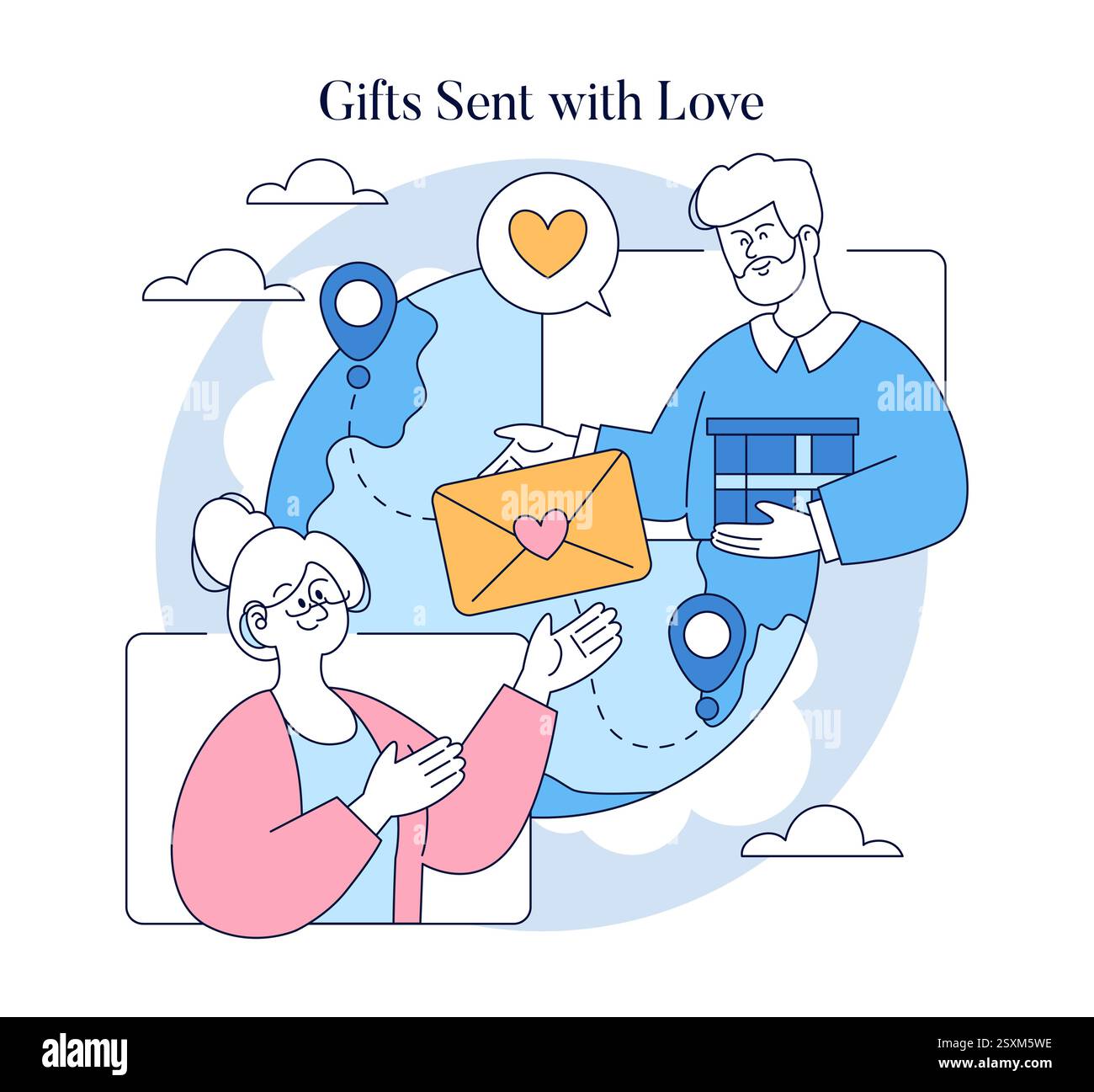 Long Distance Love concept. Celebrating connection through sending ...