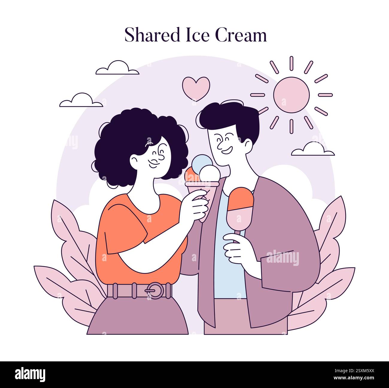 First Love concept. A joyful moment of two people sharing ice cream in ...