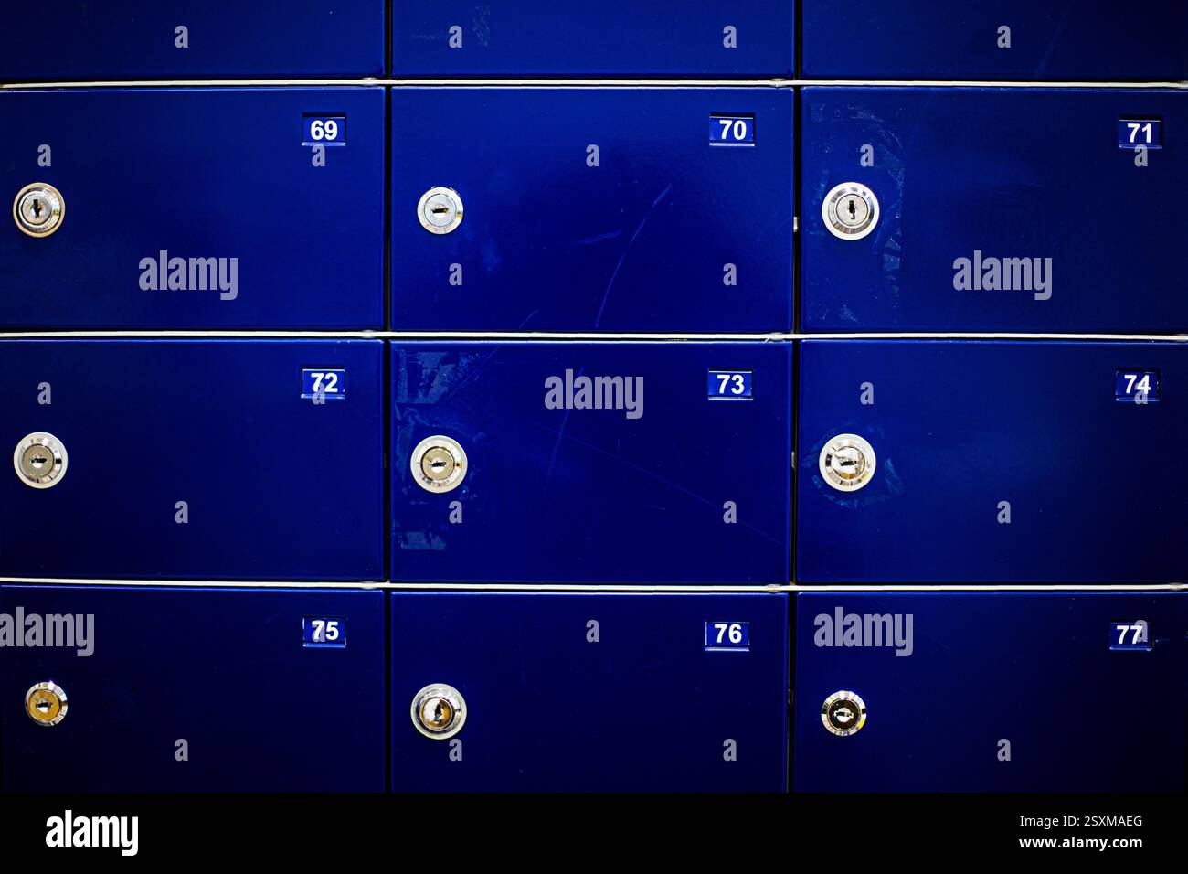 blue lockers storage cells at the entrance to the supermarket Stock ...