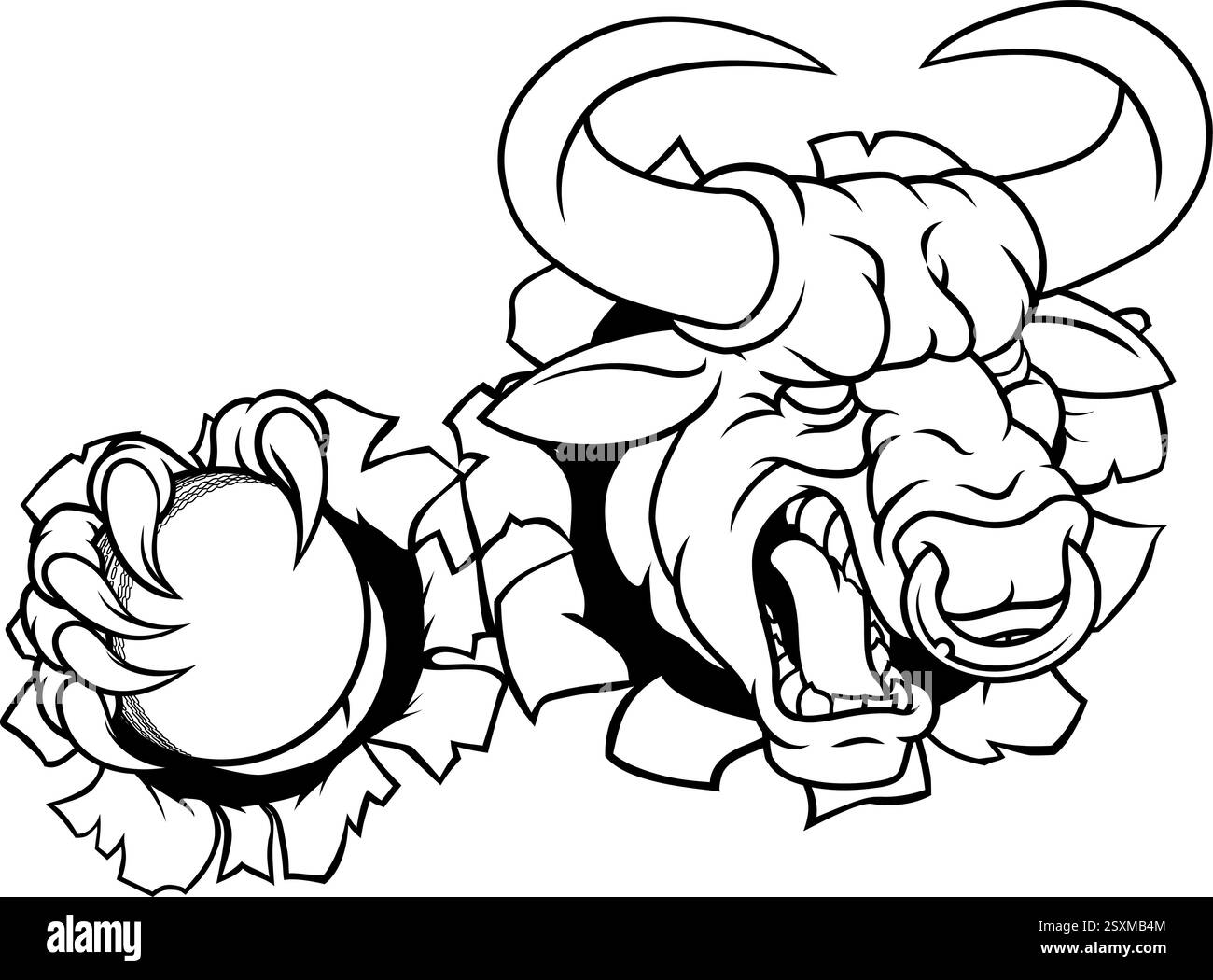 Bull Minotaur Longhorn Cow Cricket Mascot Cartoon Stock Vector Image ...