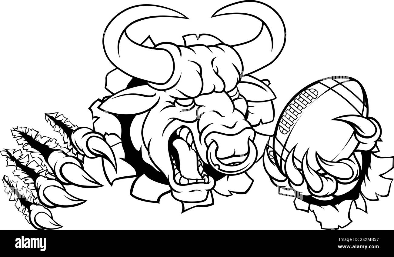 Bull Minotaur Longhorn Cow Football Mascot Cartoon Stock Vector Image ...