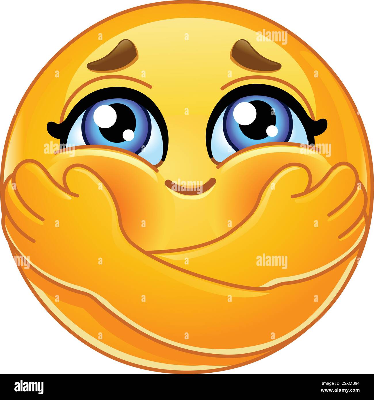 Adorable emoji emoticon hugging herself with a warm, shy smile and ...