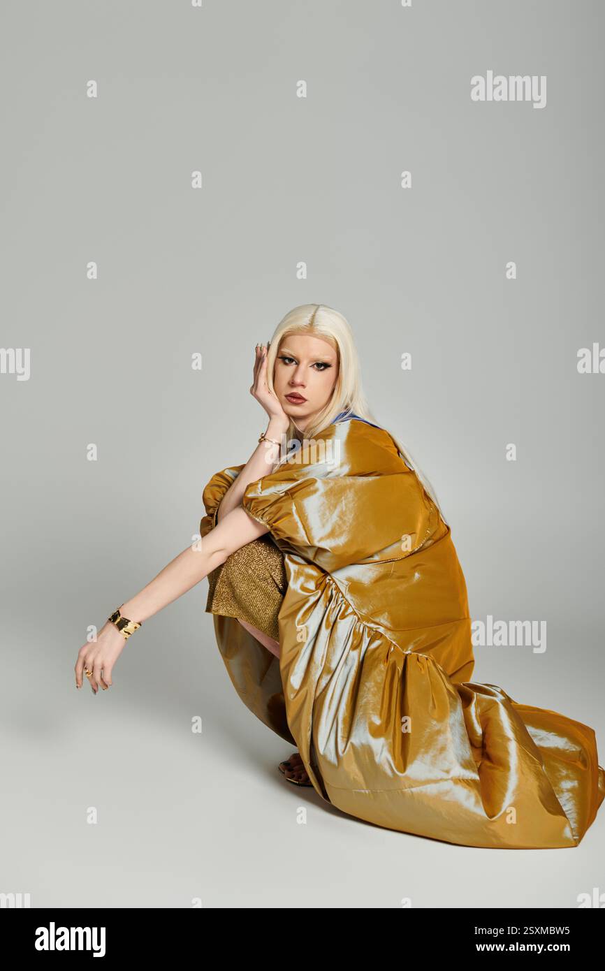 A chic drag queen poses gracefully, exuding confidence and style with ...