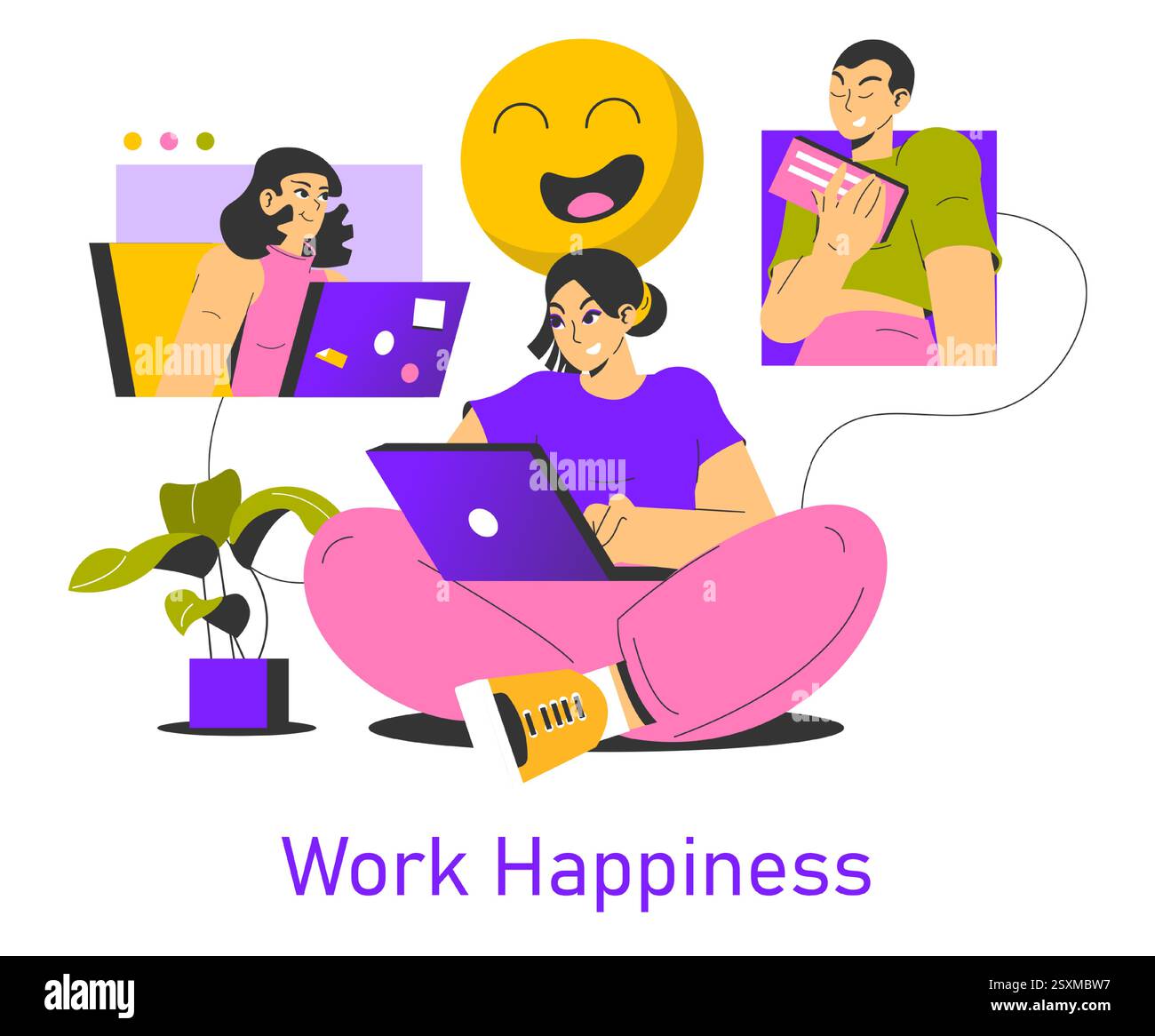 Work happiness concept. Illustrates a scenario of professionals engaged ...