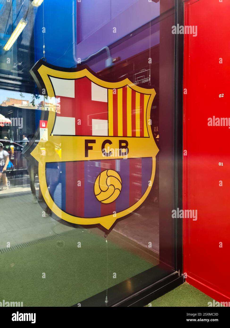 Barcelona, 18. July 2024: Close-up of FC Barcelona logo displayed in a ...
