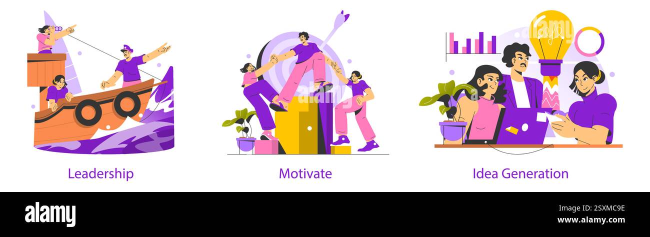 Motivation concept. This illustration explores leadership, teamwork, and idea generation ...