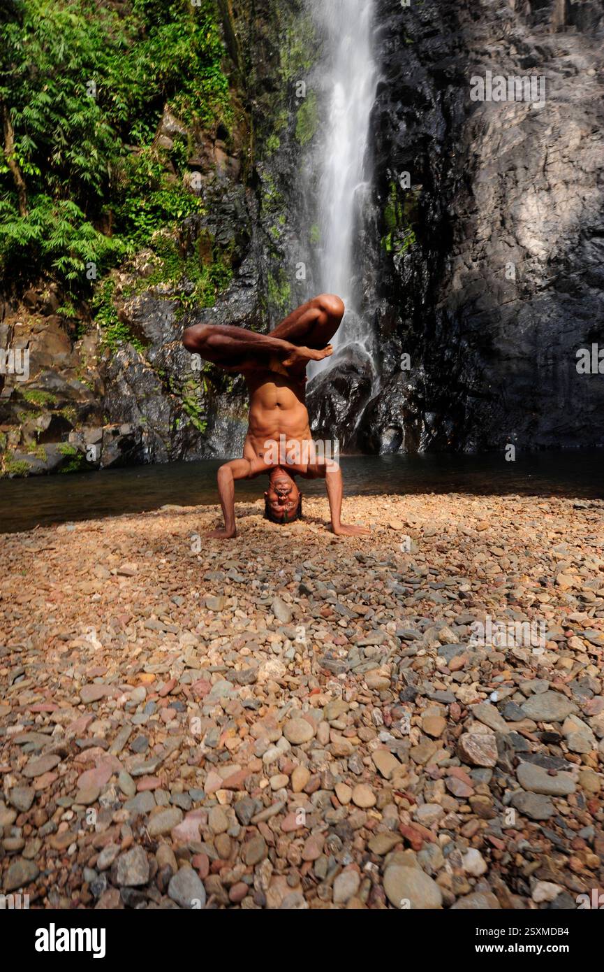 a indigenous yogi during yoga exercise, training for mental and ...