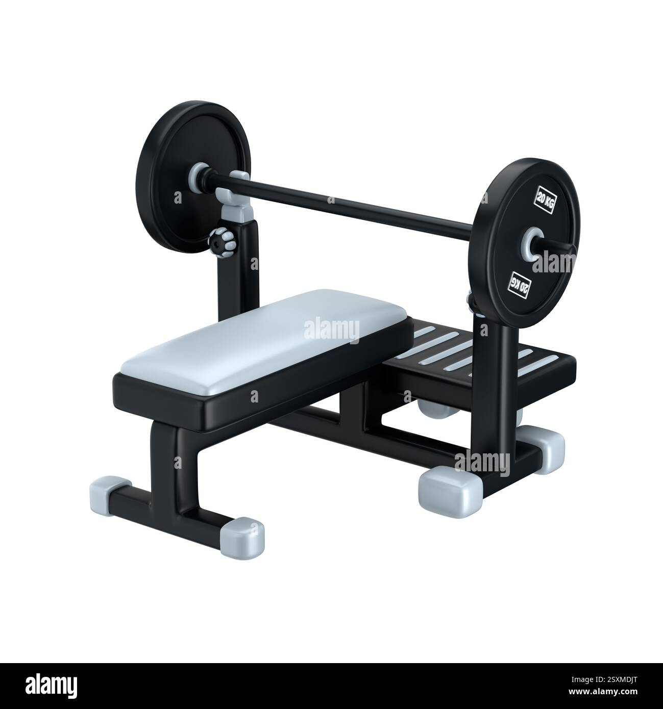 Stylized bench press rack with barbell on it isolated over white ...