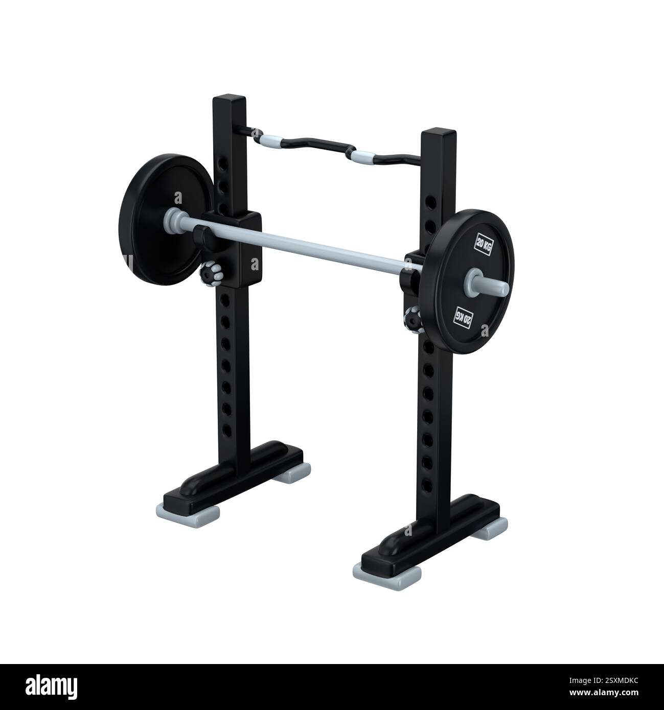 Stylized squat rack with barbell and plates over white background, 3d ...