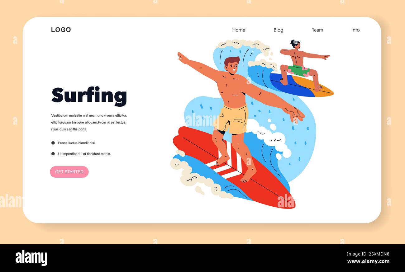 Surfing illustration. Two surfers riding the waves, showcasing the ...