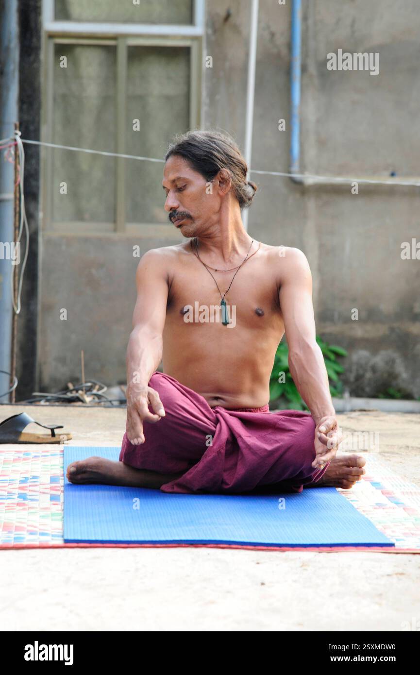 a indigenous yogi during yoga exercise, training for mental and ...