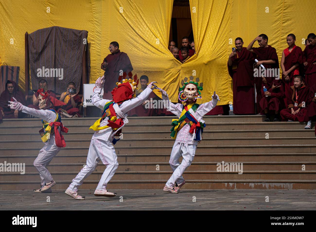 Buddhist monks perform a traditional dance during Gyalpo Losar, the ...