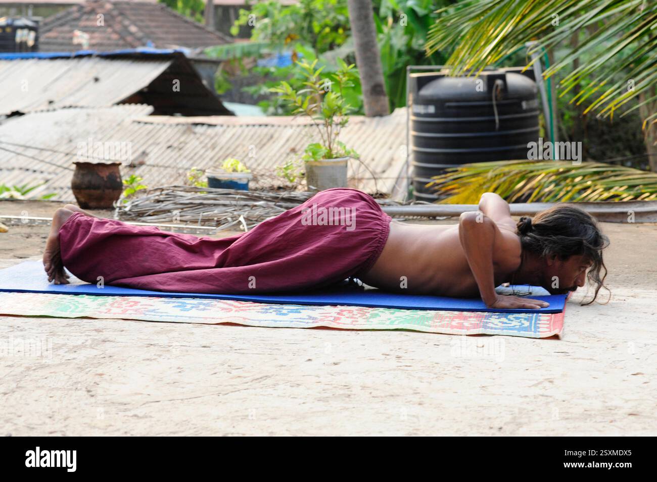 a indigenous yogi during yoga exercise, training for mental and ...