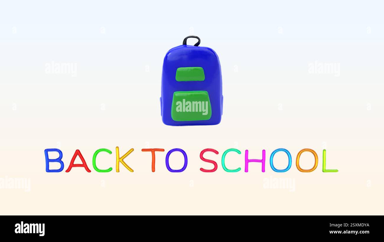 An illustration featuring a blue backpack above colorful 'Back to ...