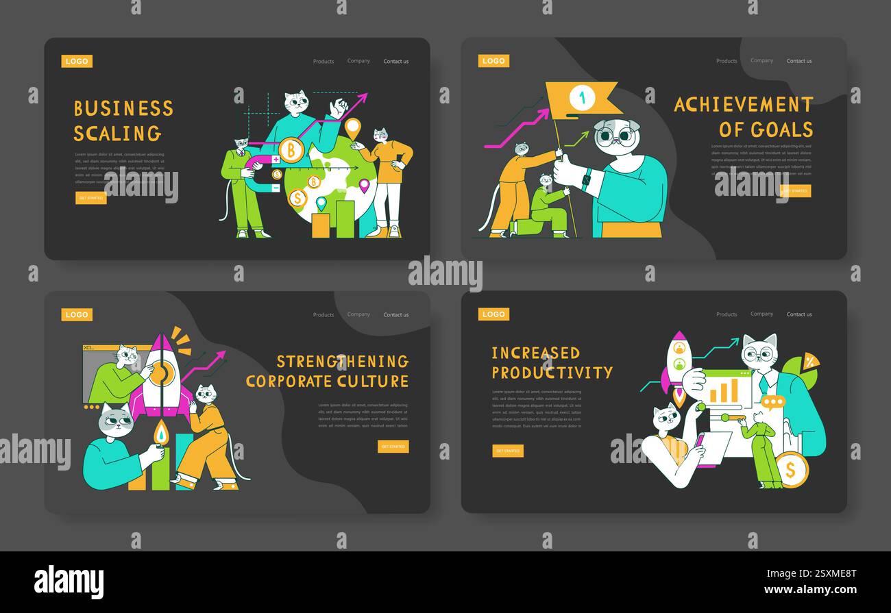 Business Cat concept. Engaging illustrations showing cats in various ...