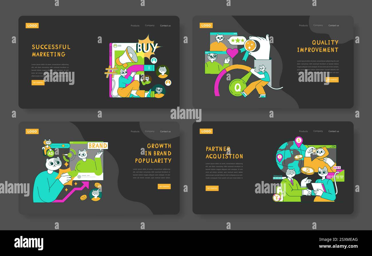 Business Cat concept. Engaging illustrations featuring cat characters ...