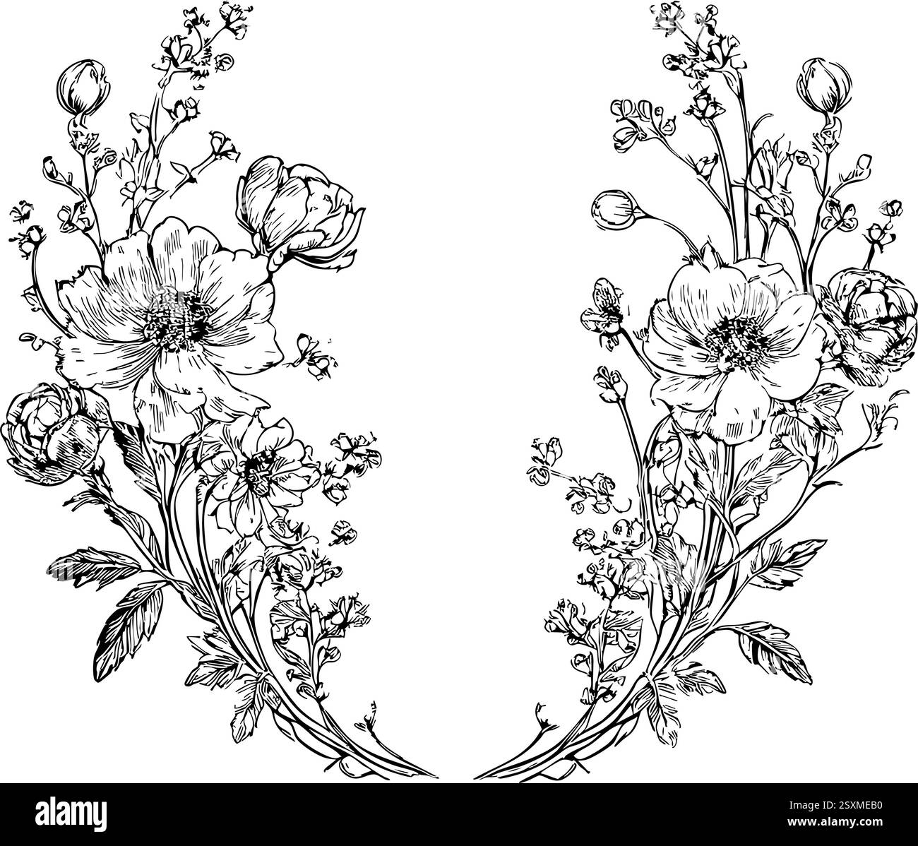 Floral elegant oval frame crest wreath wedding monogram Stock Vector ...