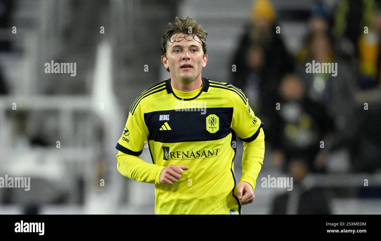 Nashville SC midfielder Wyatt Meyer (28) during an MLS soccer match ...