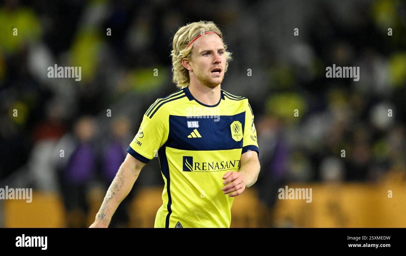 Nashville SC midfielder Edvard Tagseth (20) during an MLS soccer match ...