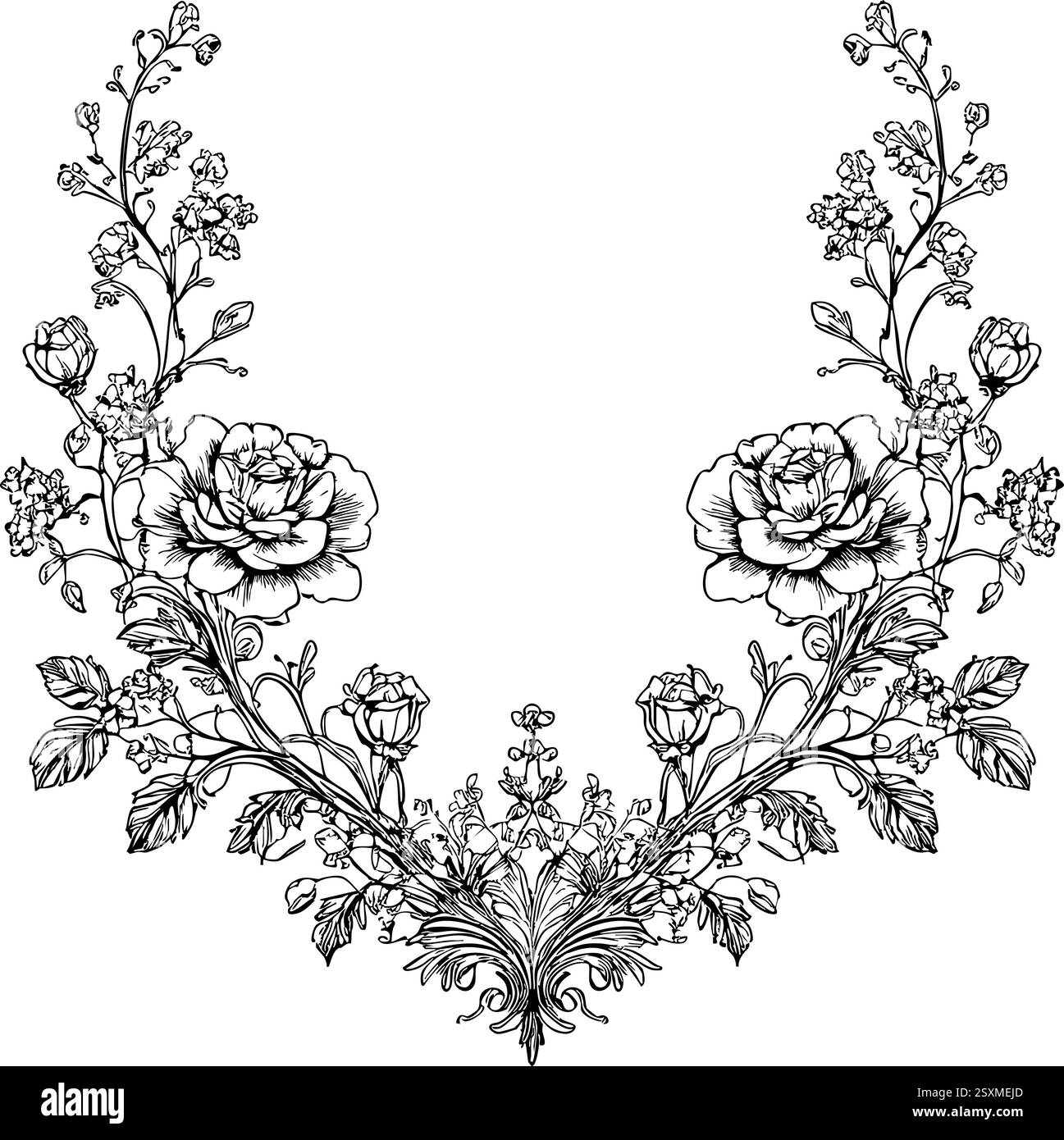 Floral elegant oval frame crest wreath wedding monogram Stock Vector ...