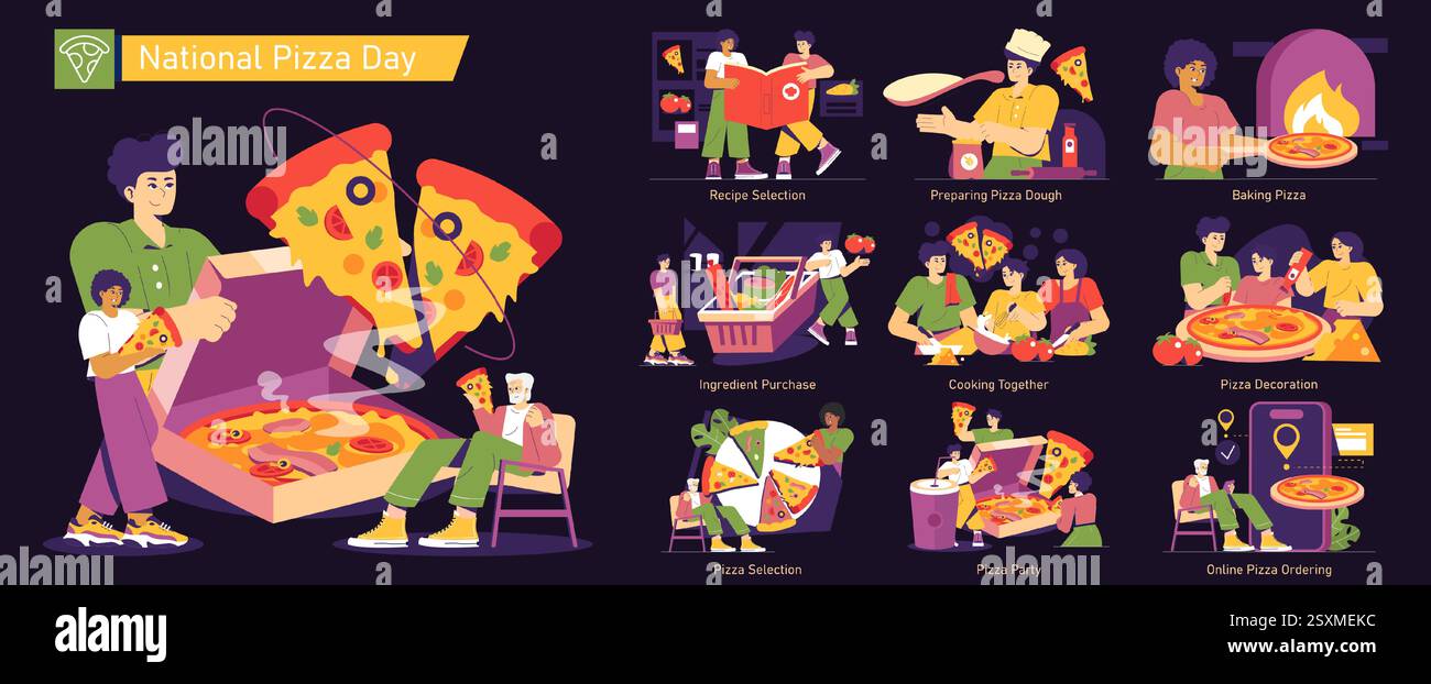 National Pizza Day illustration. Celebrating the joy of pizza through ...