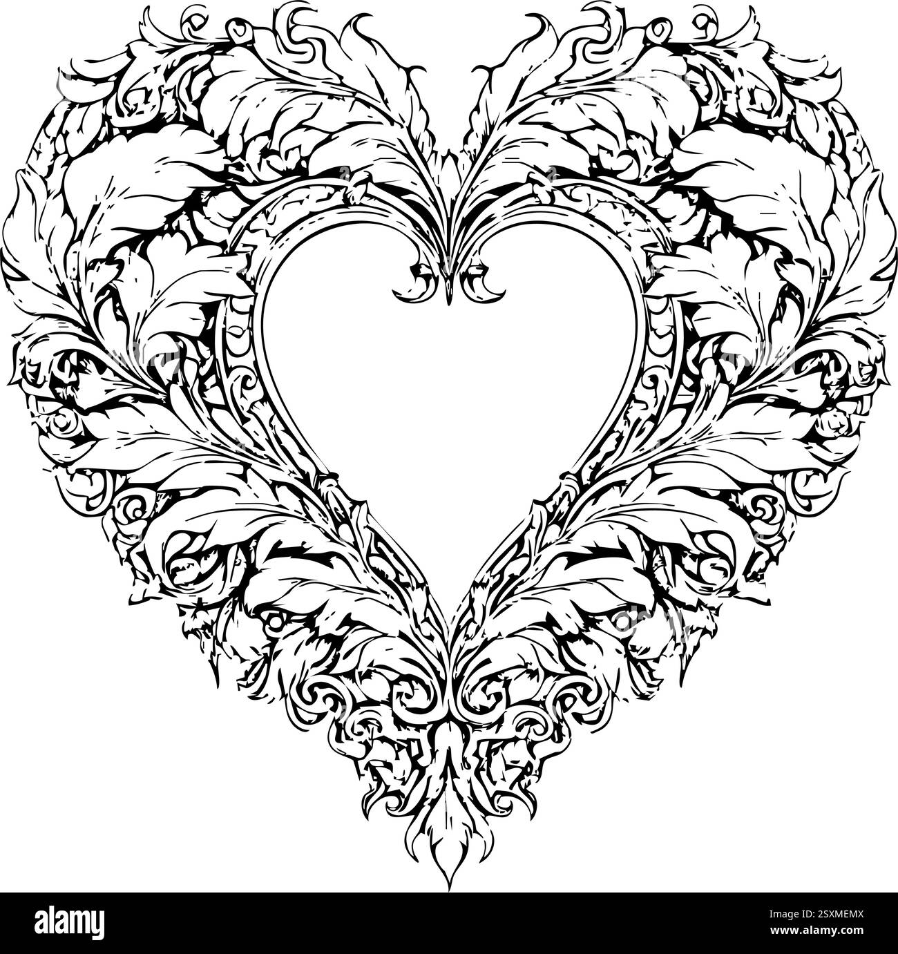 Floral wreath with heart Black and White Stock Photos & Images - Alamy