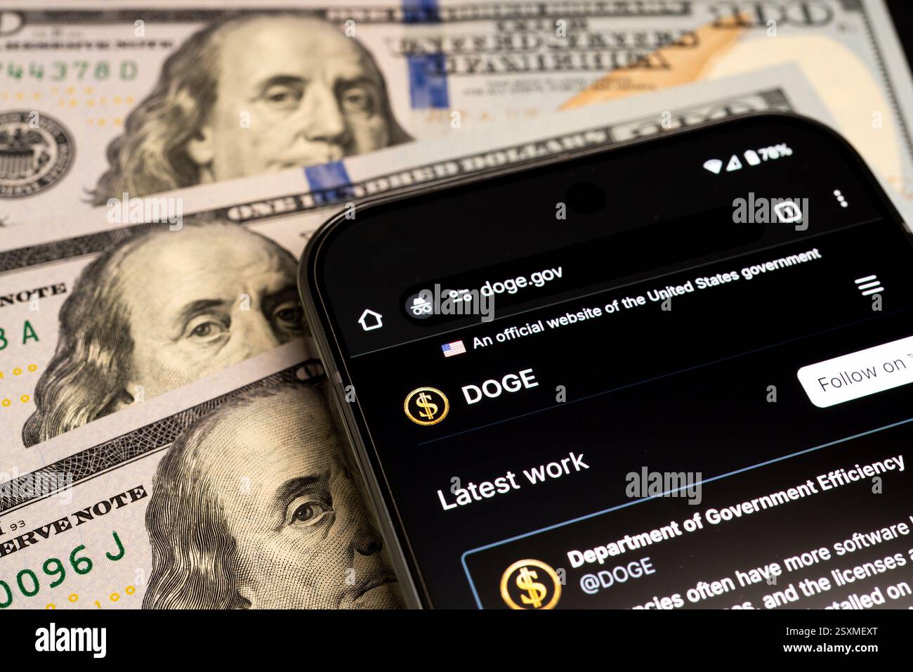 DOGE US Department of Government Efficiency logo seen on the smartphone ...