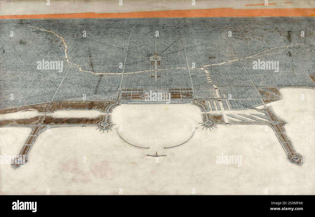 View Looking West Over the City, 1909 Plan of Chicago by American ...