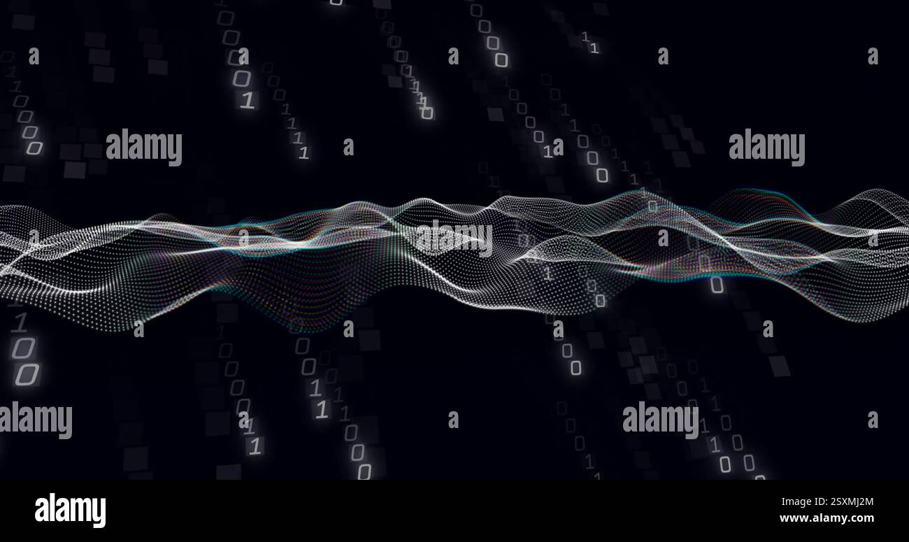 Image of white shapes moving over binary coding Stock Photo - Alamy