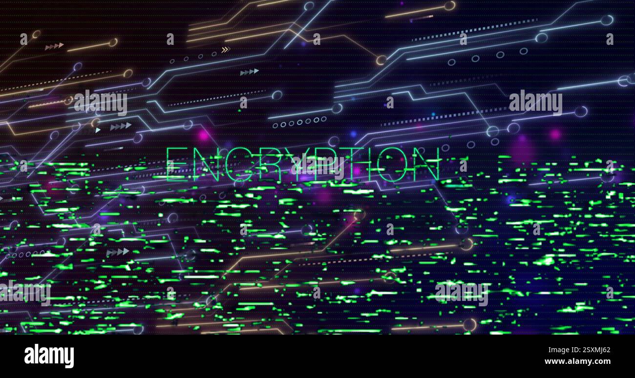 Image of digital data processing and encryption text over dark background Stock Photo - Alamy