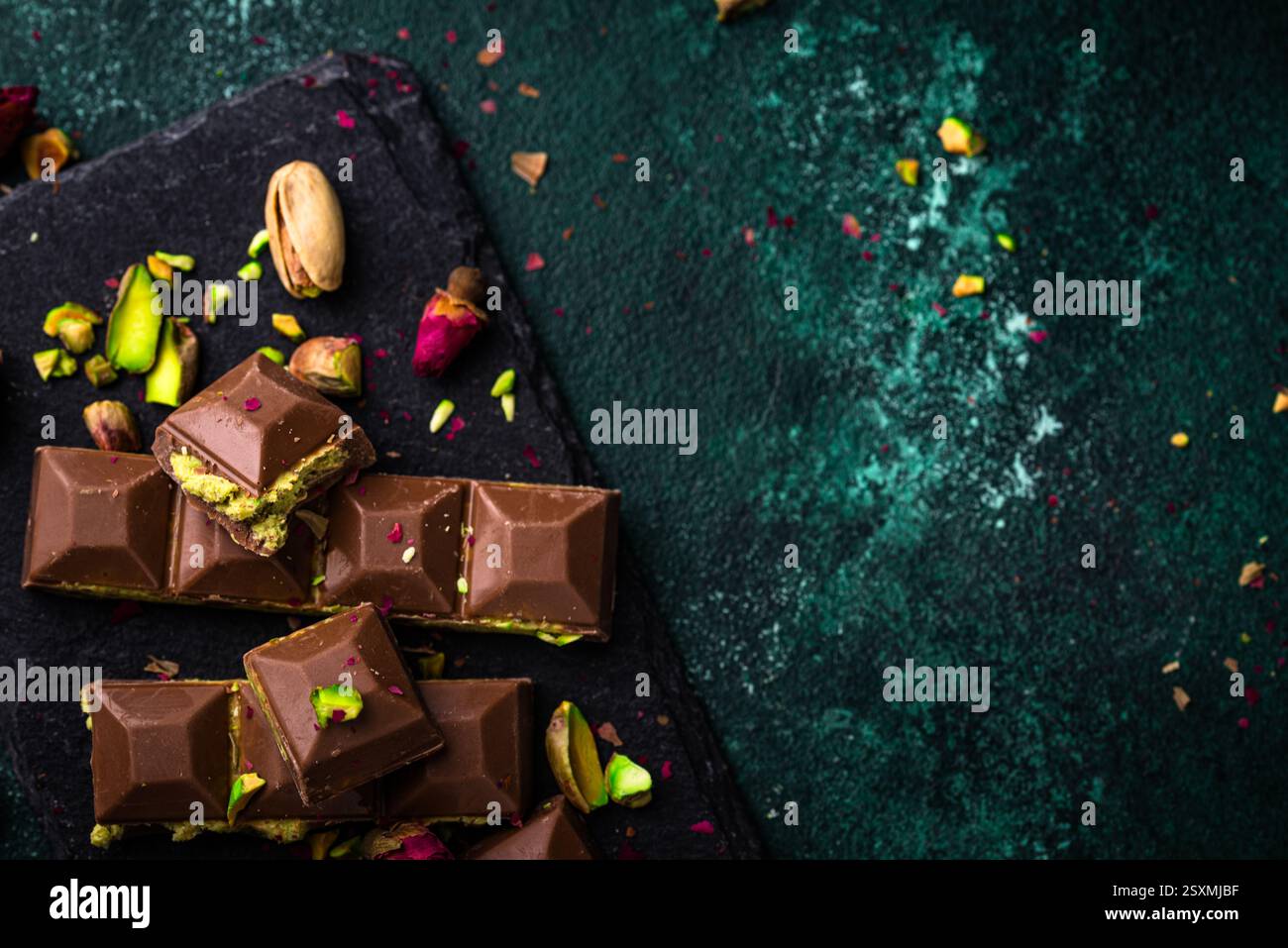 Dubai chocolate with kadayif pistachio filling Stock Photo - Alamy