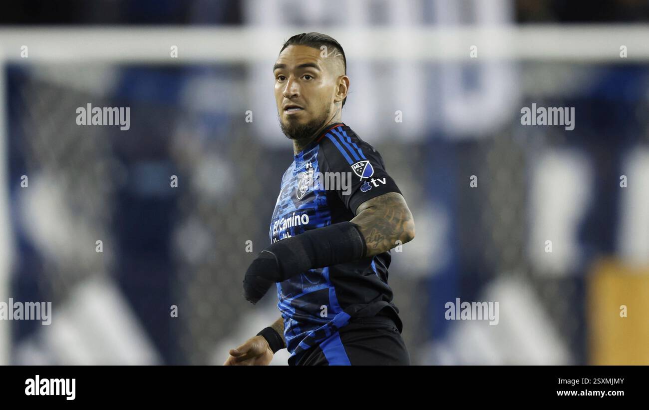 San Jose Earthquakes striker Cristian Arango (9) competes against the ...