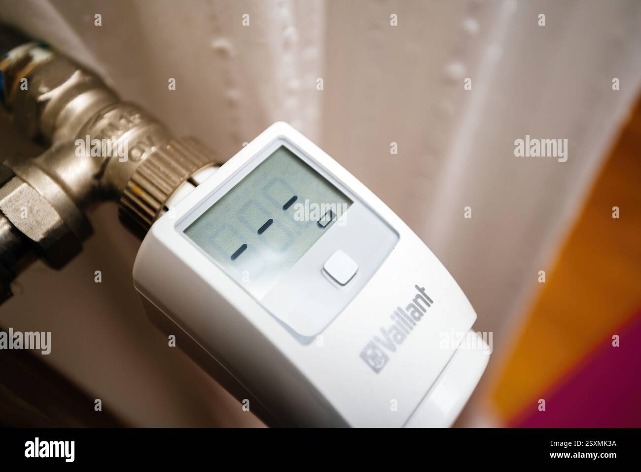 Paris, France - Dec 1, 2022: A close-up of a Vaillant digital ...
