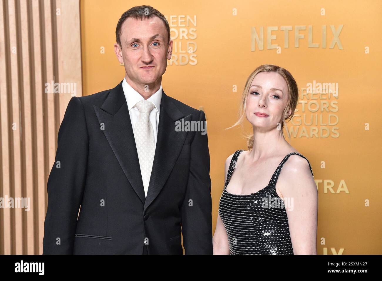 LOS ANGELES, CALIFORNIA, USA - FEBRUARY 23: Tom Brooke and wife Fiona Glascott arrive at the ...