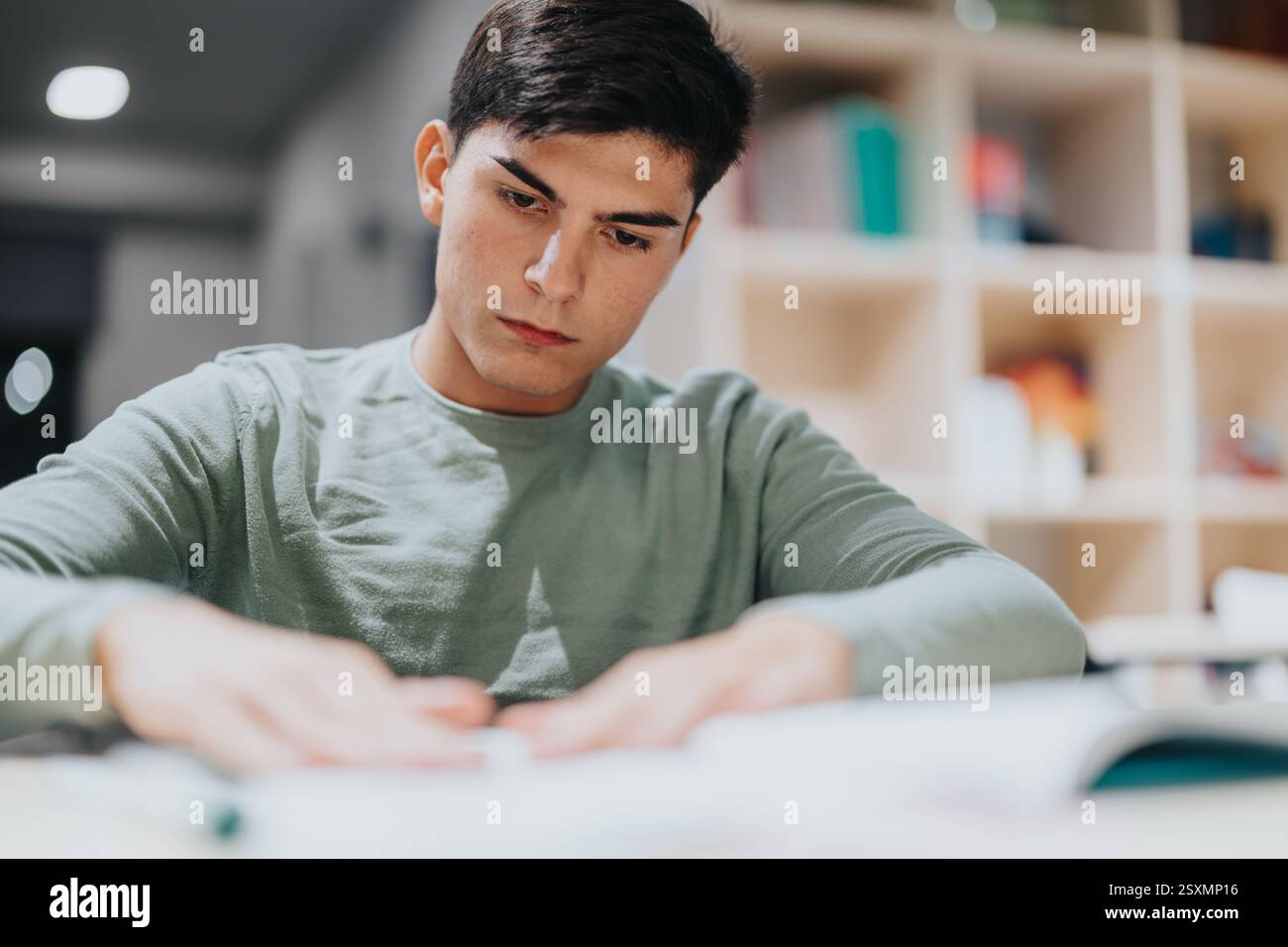 Focused high school student studying in classroom setting Stock Photo ...