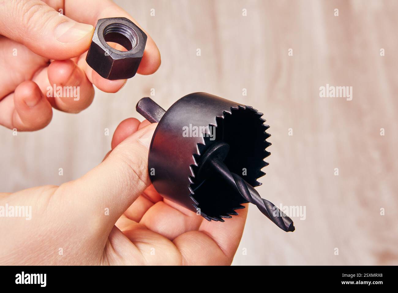 Hole saw with cup drill and sharp teeth is designed for precise door ...